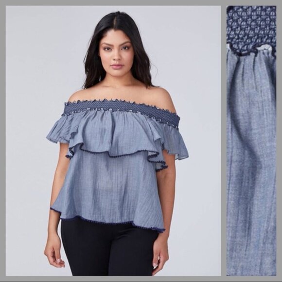 Lane Bryant | Tops | Lane Bryant Off The Shoulder Chambray Ruffle Top | Poshmark